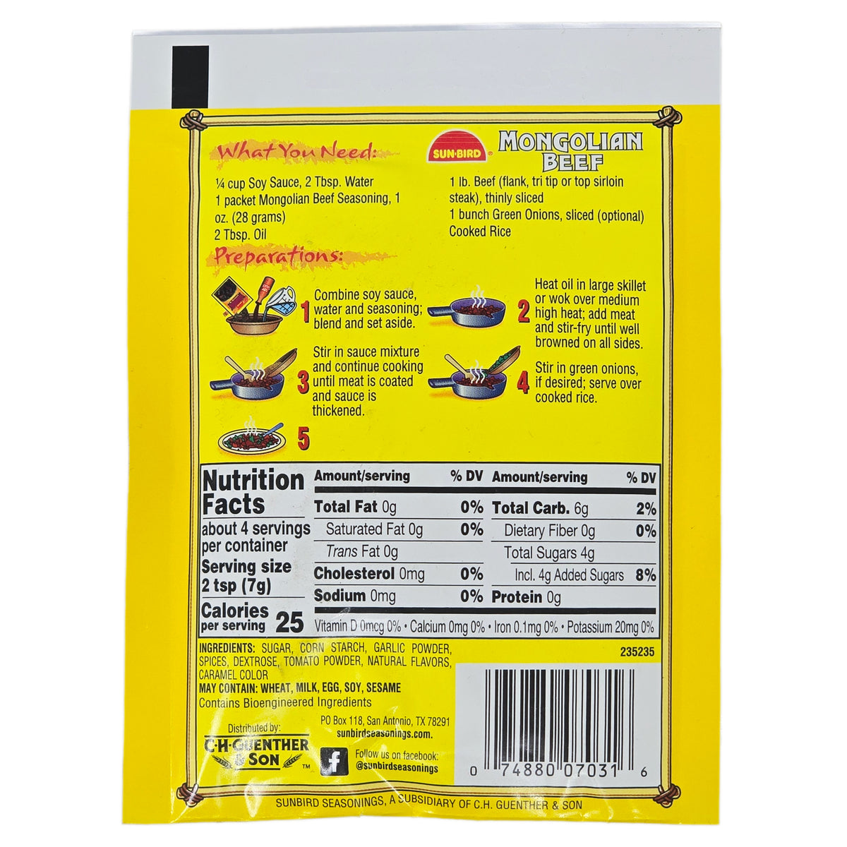 Sun-Bird Mongolian Beef Sodium Free Seasoning Mix - 1oz. - Healthy ...