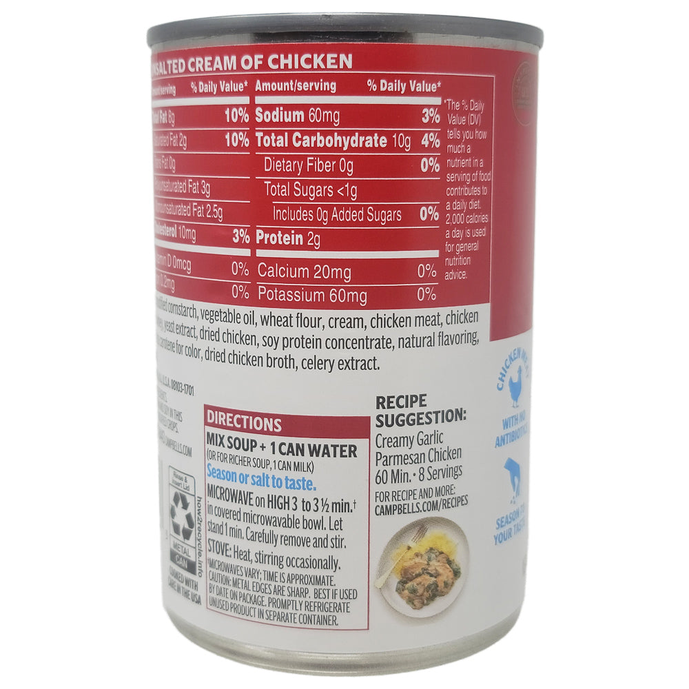 Campbell's Condensed Unsalted Cream of Chicken Soup -10.5 oz. - Healthy ...